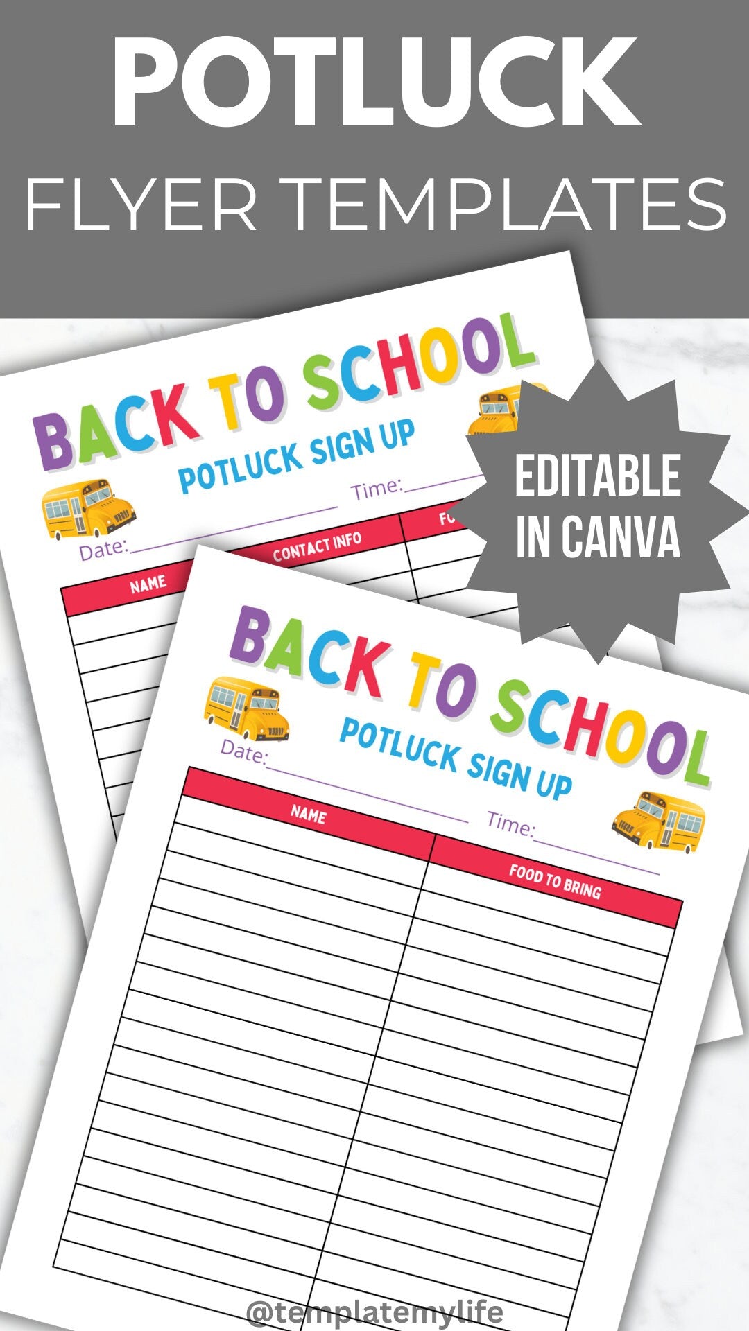 Back to School Potluck Sign Up Sheet Template – Template My Life | TML ...