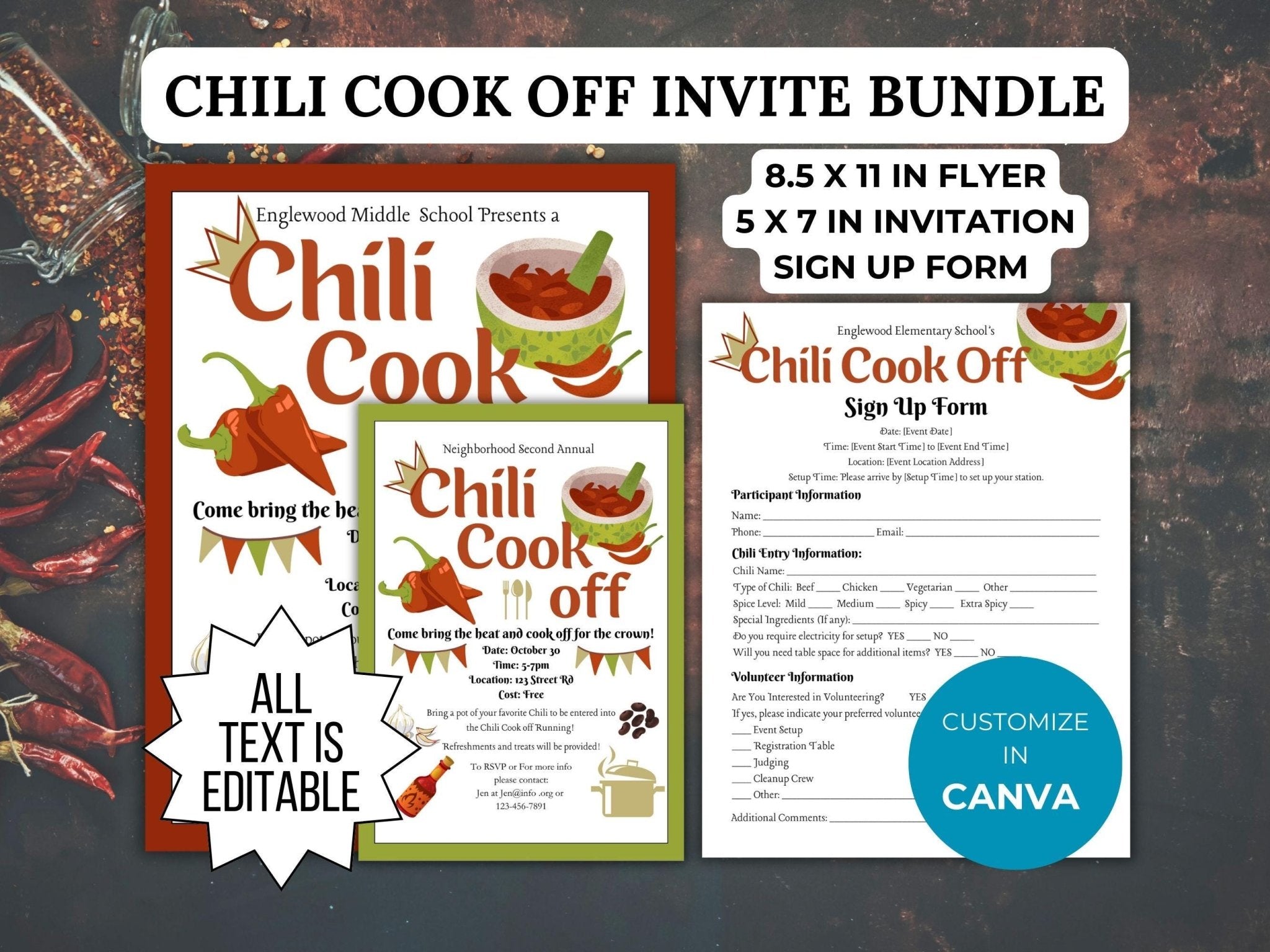 Chili Cook Off Flyer Invitation and Sign Up Form Template Bundle ...