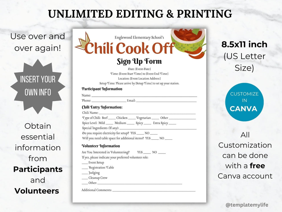 Chili Cook Off Flyer Sign Up Form Template – Template My Life | TML Design