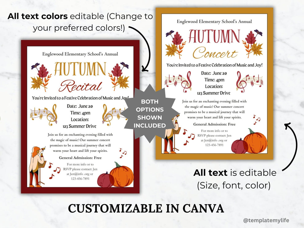 Fall Concert Invitation Flyer Template – Template My Life | TML Design