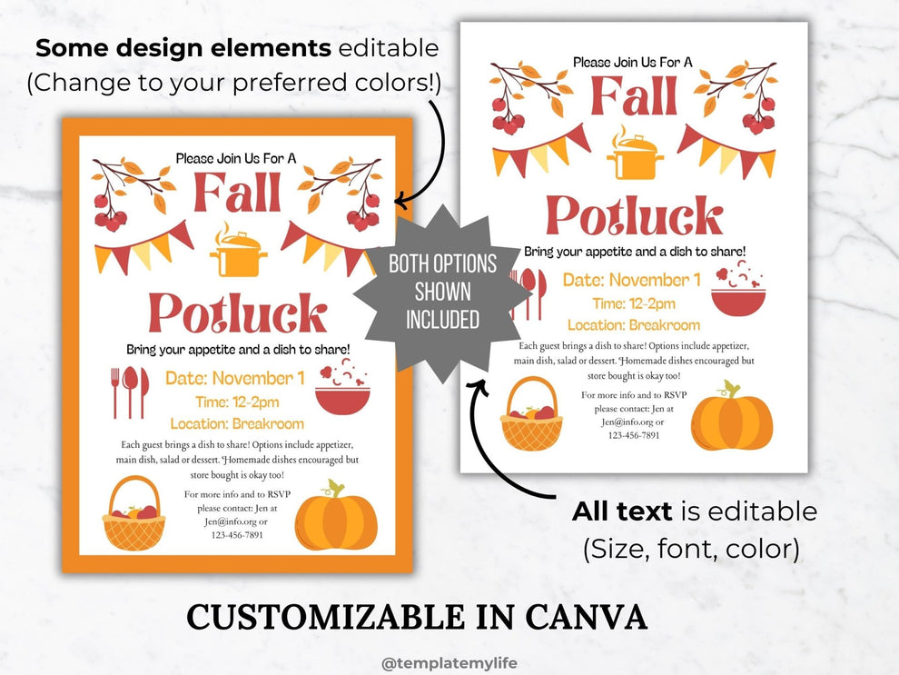 Fall Potluck Invitation Flyer Template – Template My Life | TML Design