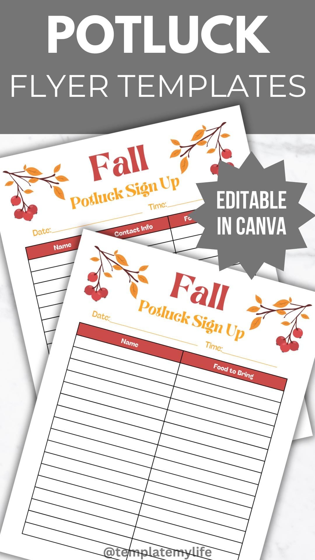 Fall Potluck Sign Up Sheet Template Bundle – Template My Life | TML Design