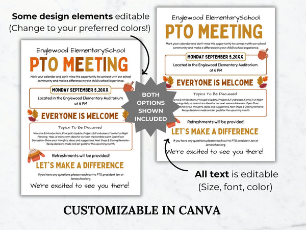 Fall PTO/PTA Meeting Flyer Template – Template My Life | TML Design
