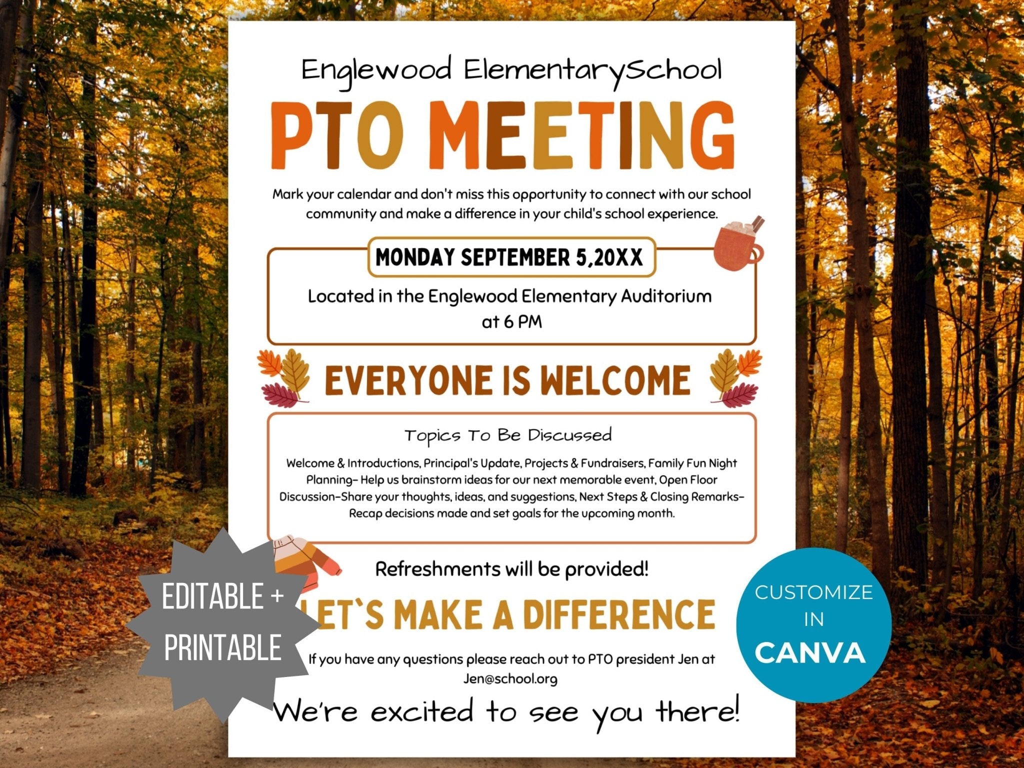 Fall PTO/PTA Meeting Flyer Template – Template My Life | TML Design