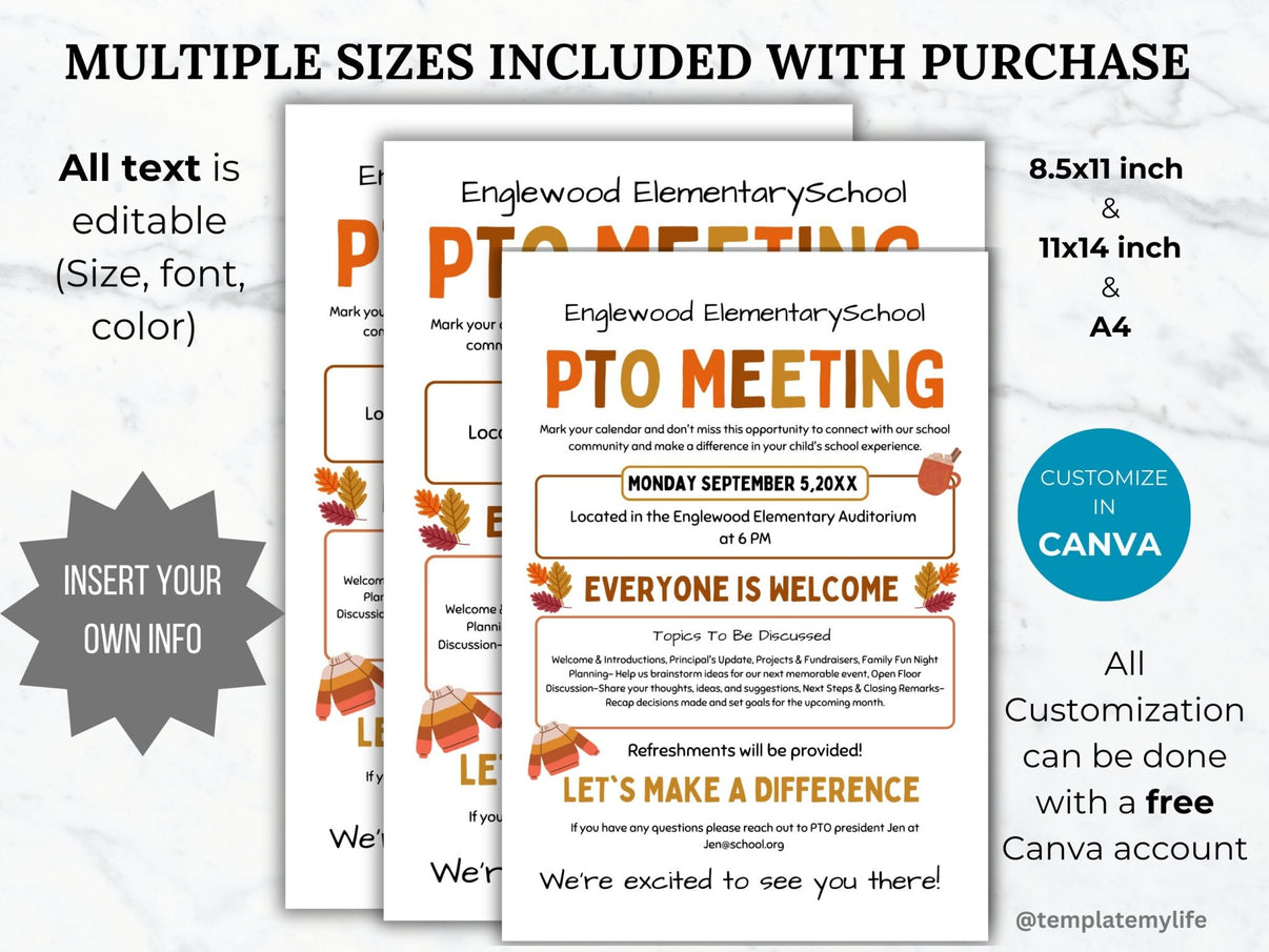 Fall PTO/PTA Meeting Flyer Template – Template My Life | TML Design