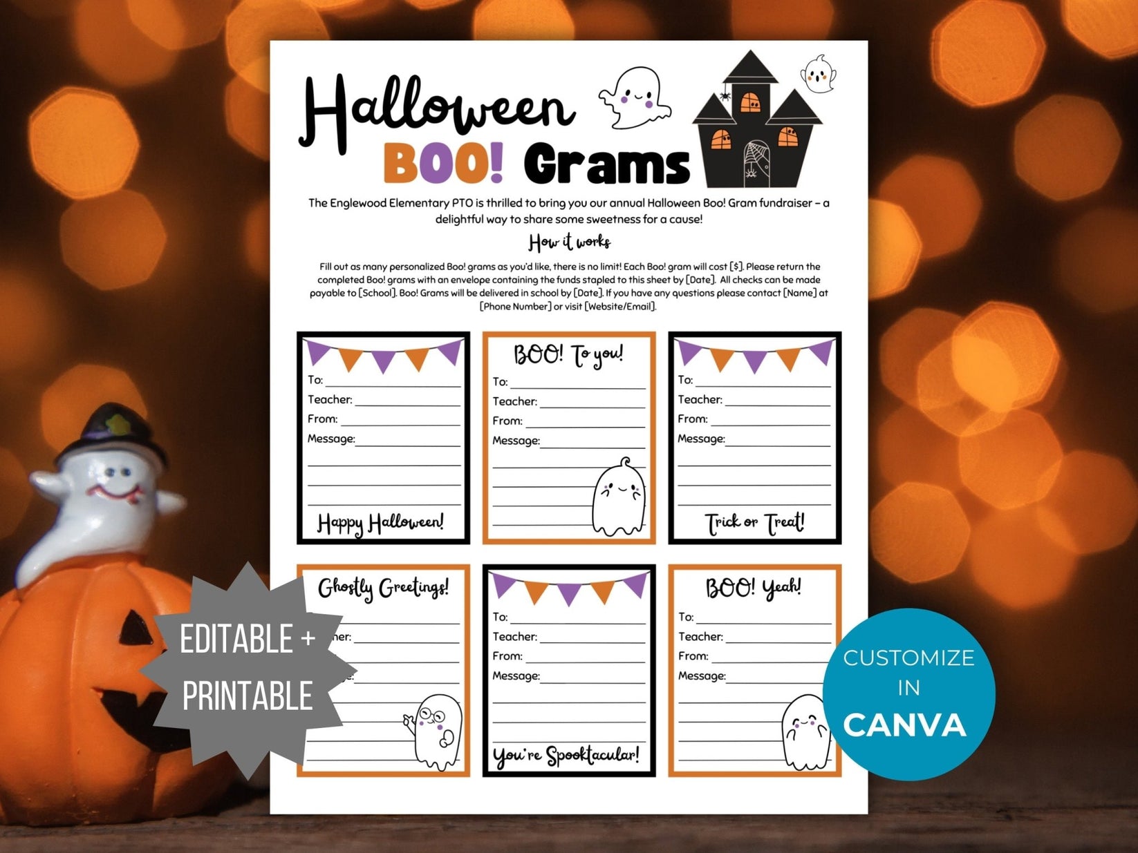Halloween Candy Gram Flyer Template Halloween Boo Gram printable ...