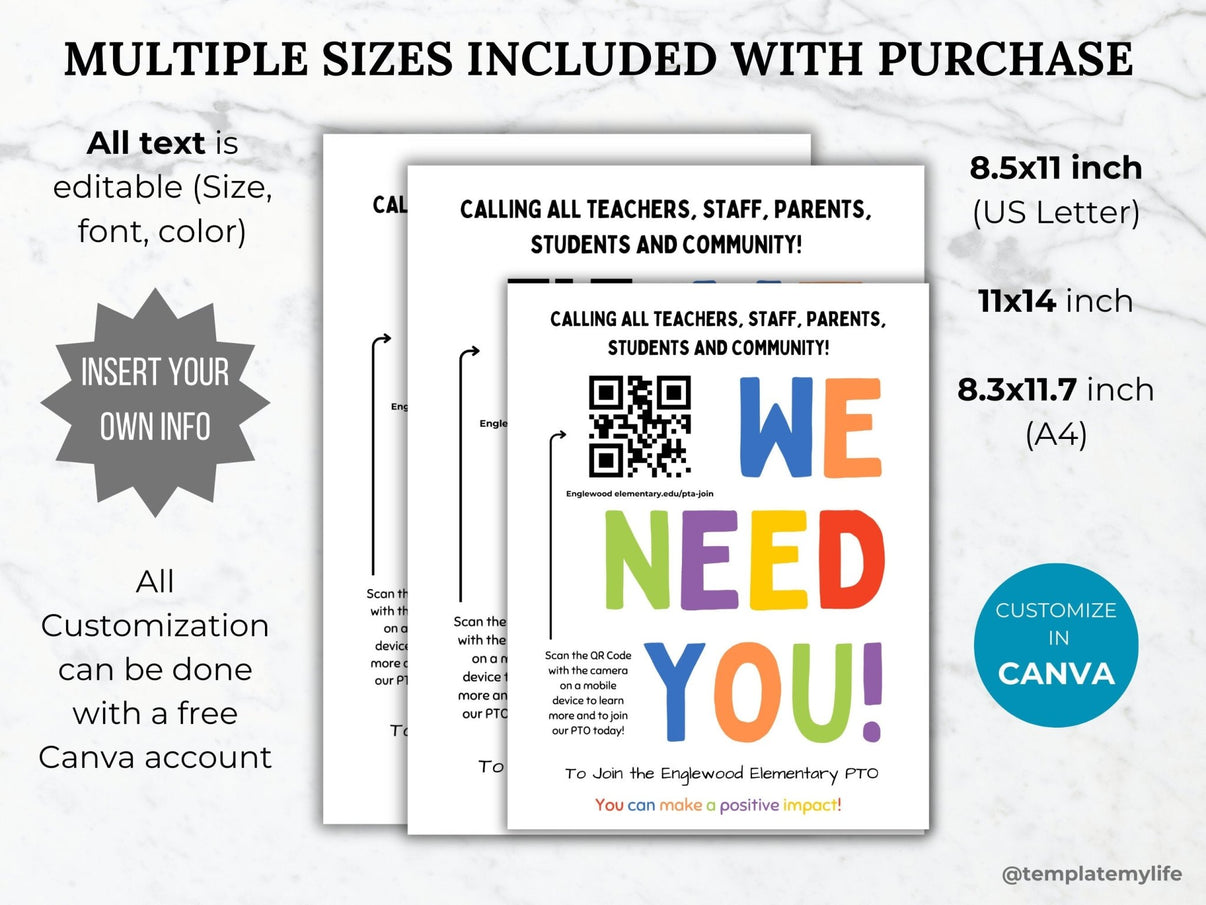 QR Code PTA/PTO Recruitment Flyer Template - Engage & Recruit Easily ...