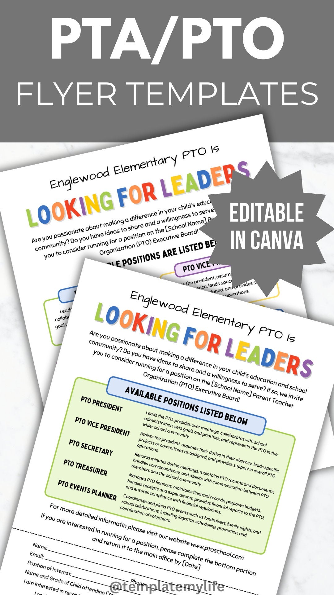 PTO Board Member Recruitment Flyer editable template - Engage ...