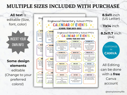 PTO Calendar of Events Flyer editable template - Organize & Engage ...