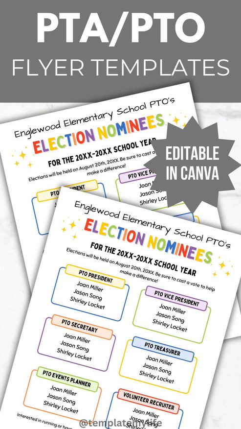 Election Nominee Flyer Template - PTO, PTA & School Organizations ...