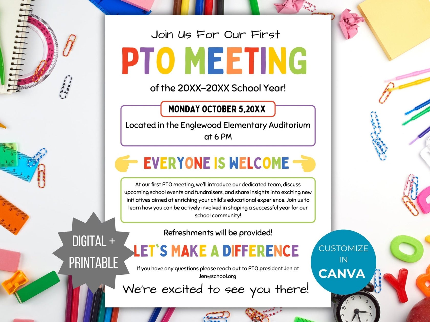 PTO Meeting Flyer Editable Template - Effective Event Announcements ...