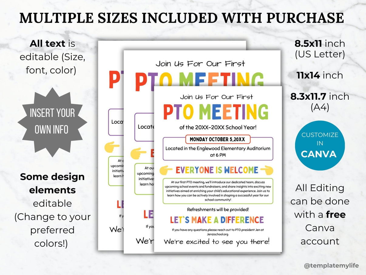 PTO Meeting Flyer Editable Template - Effective Event Announcements ...
