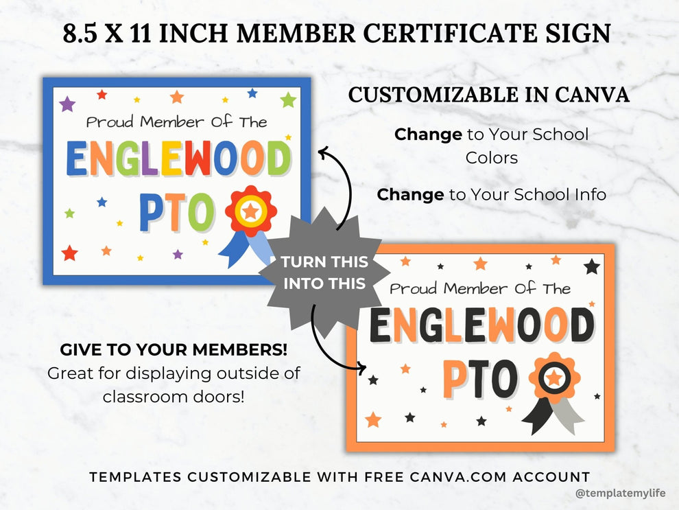 PTO Membership Certificate Template - Award & Appreciation Sign ...