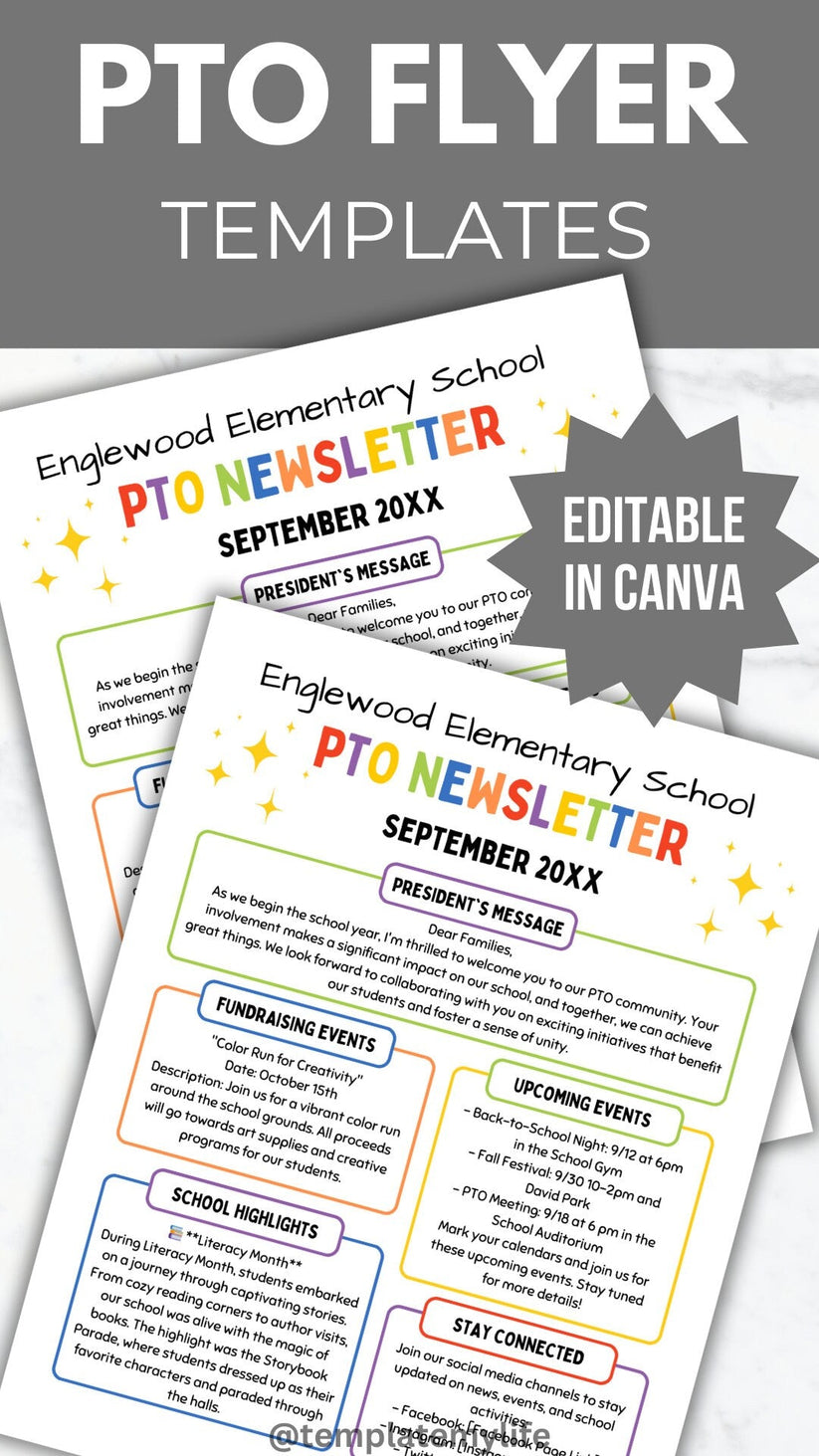 PTO Newsletter Editable Template - School & Classroom Updates ...