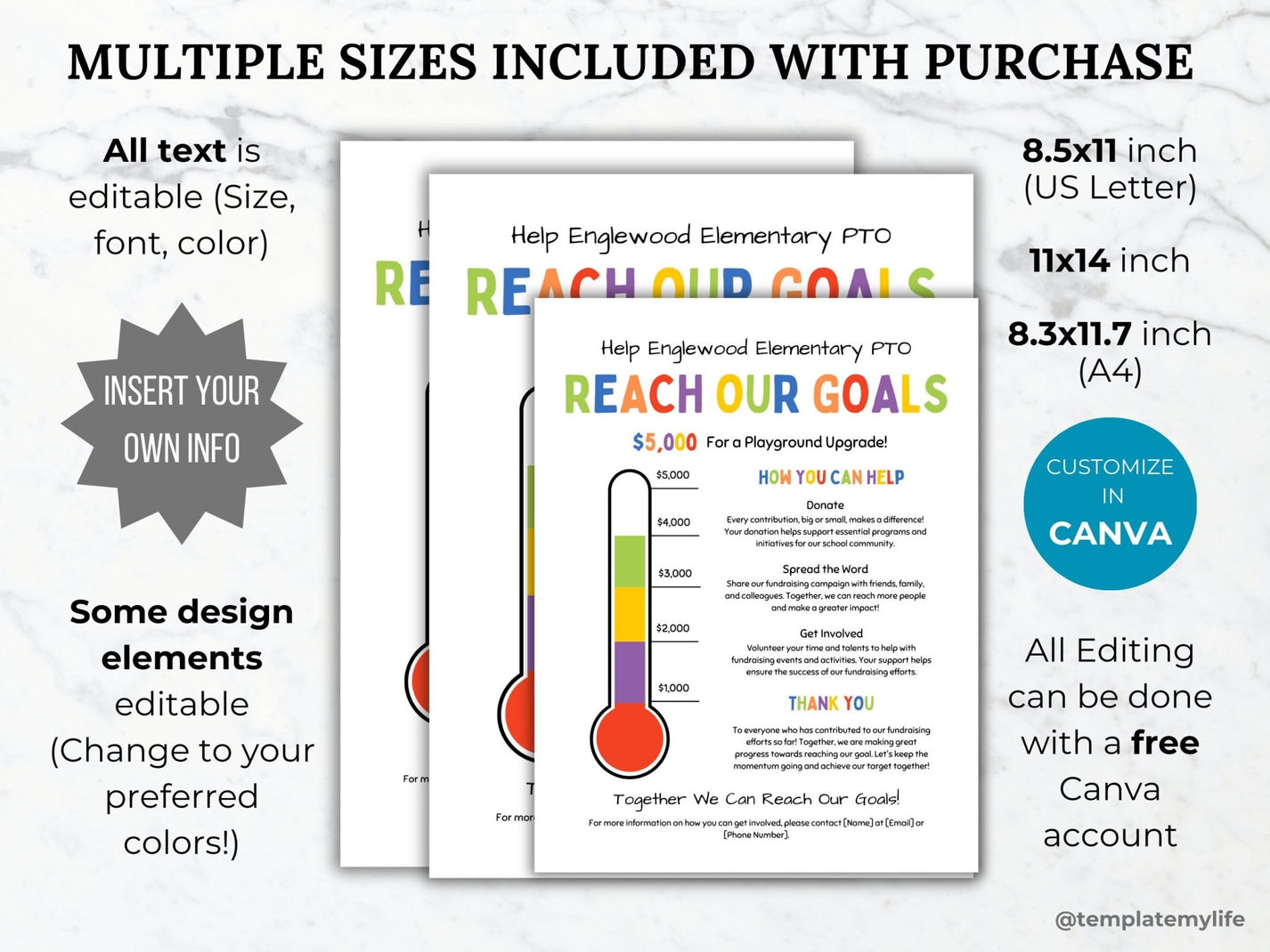 Editable Fundraising Goal Thermometer Flyer Template - Track & Inspire ...