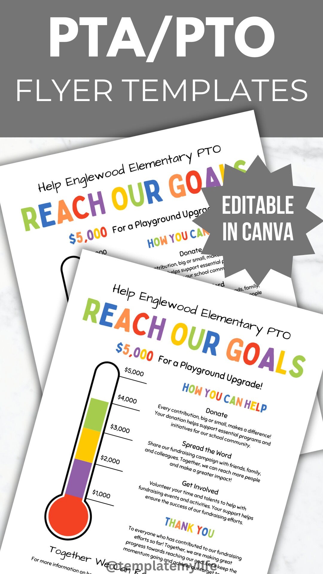 Editable Fundraising Goal Thermometer Flyer Template - Track & Inspire ...