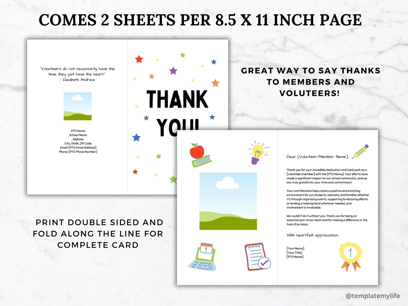 PTO PTA Volunteer and Member Thank You Card Template – Template My Life ...