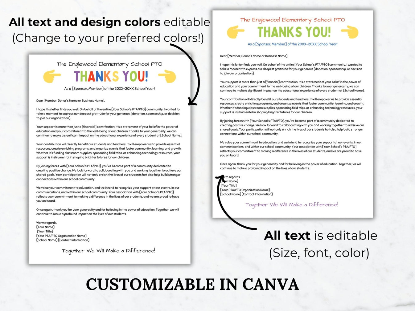 PTO Sponsor Thank You Letter Editable Template - Show Appreciation ...