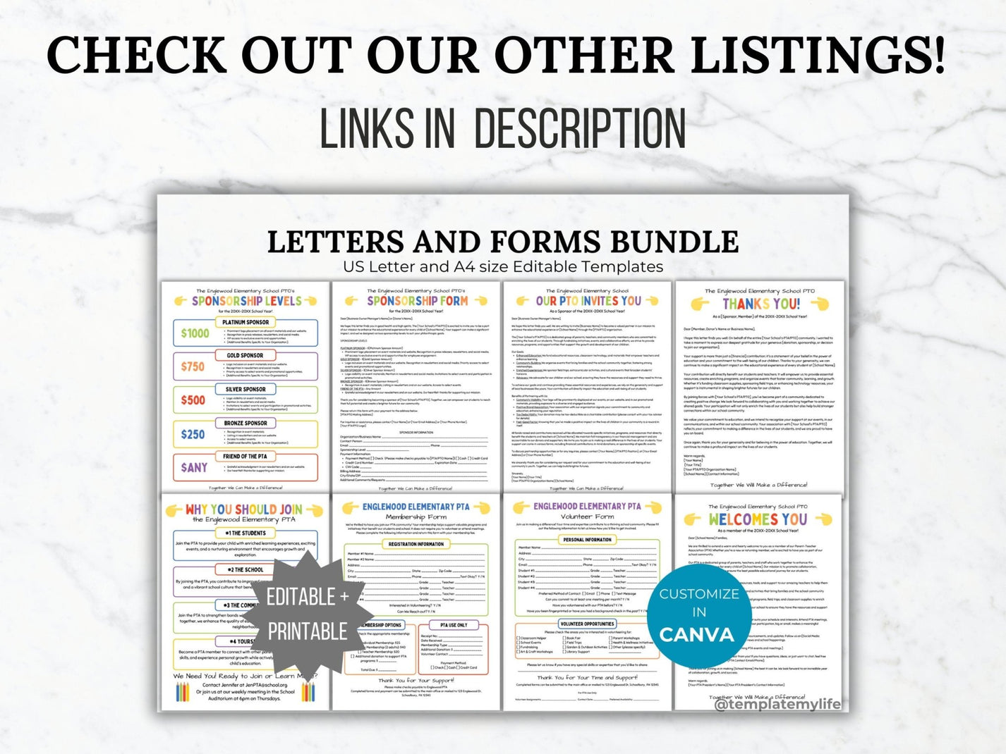 PTO Sponsor Thank You Letter Editable Template - Show Appreciation ...