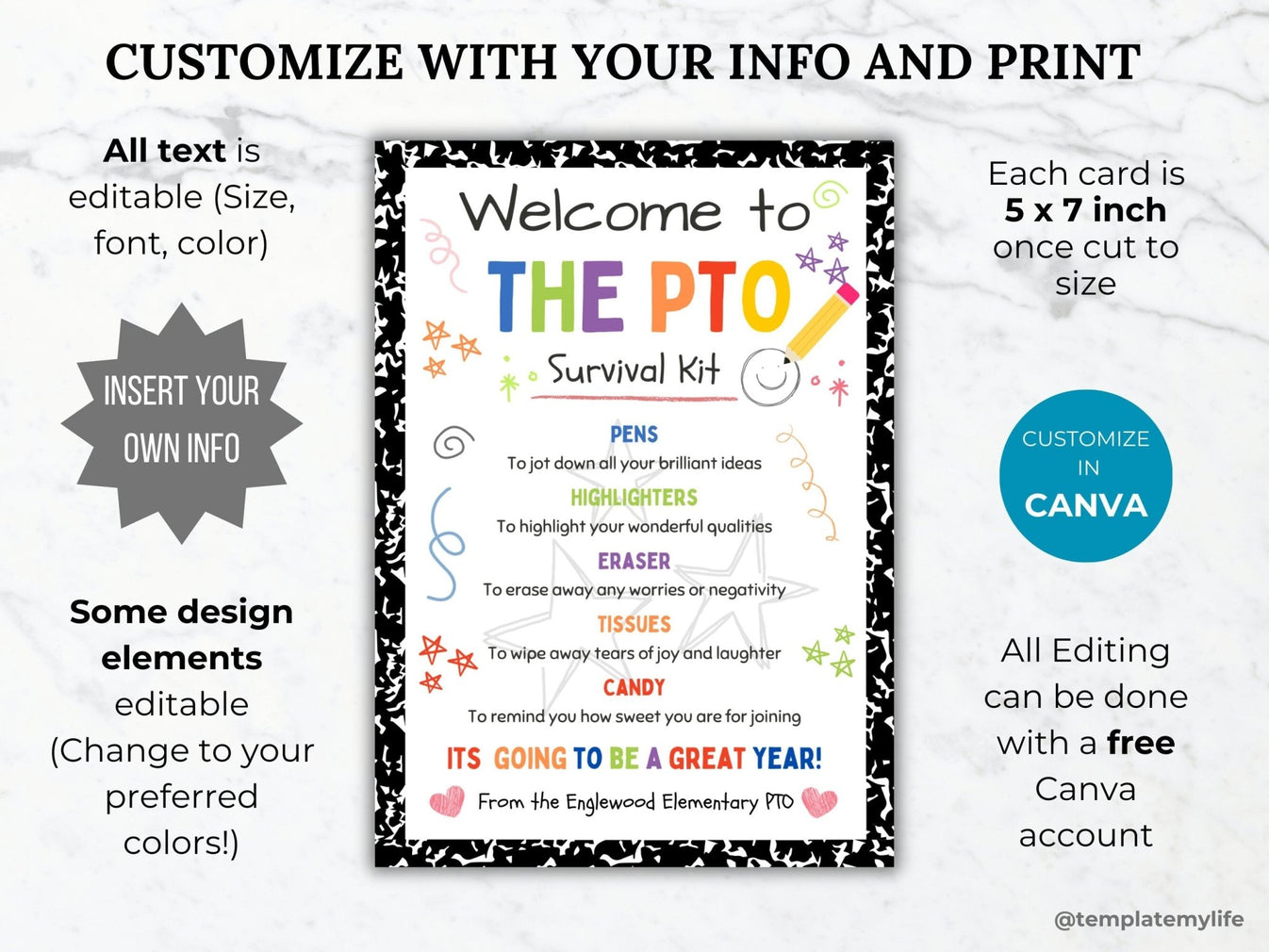 PTO Survival Kit Gift Bag Template - Printable Welcome Gift for Members ...