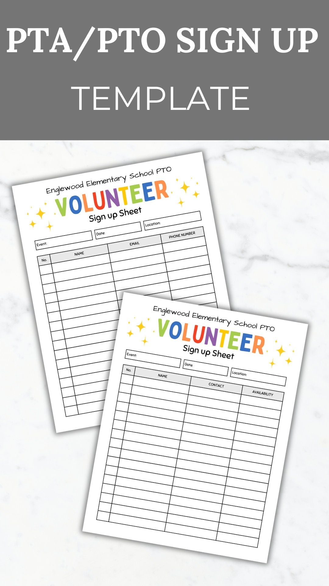 PTO Volunteer Sign-Up Sheet Template - Efficient School Coordination ...