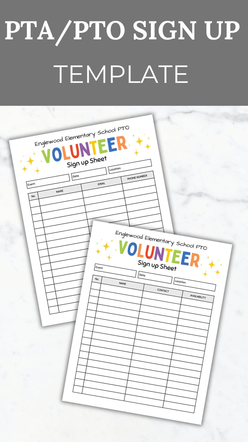 PTO Volunteer Sign-Up Sheet Template - Efficient School Coordination ...