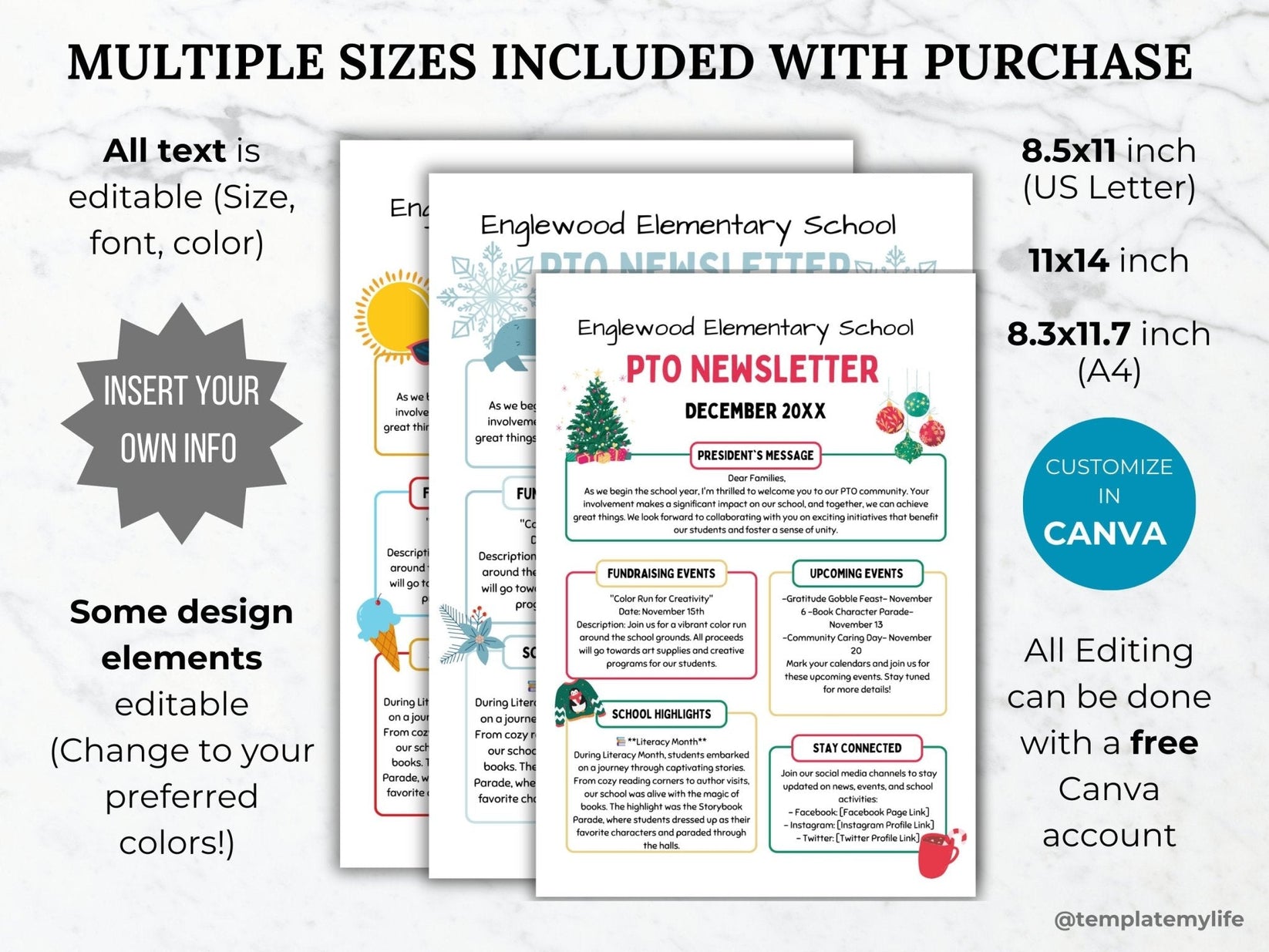 PTO/PTA Newsletter Template Bundle - Newsletter Design for Seasonal ...