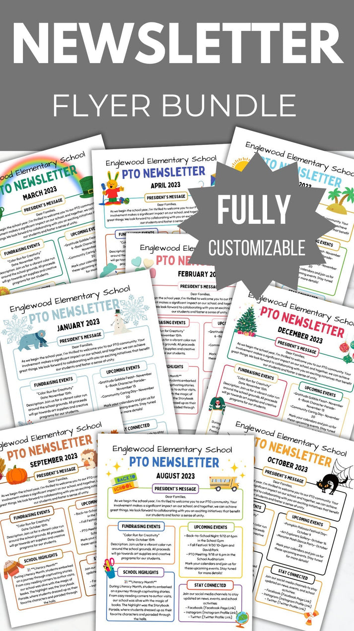 PTO/PTA Newsletter Template Bundle - Newsletter Design for Seasonal ...