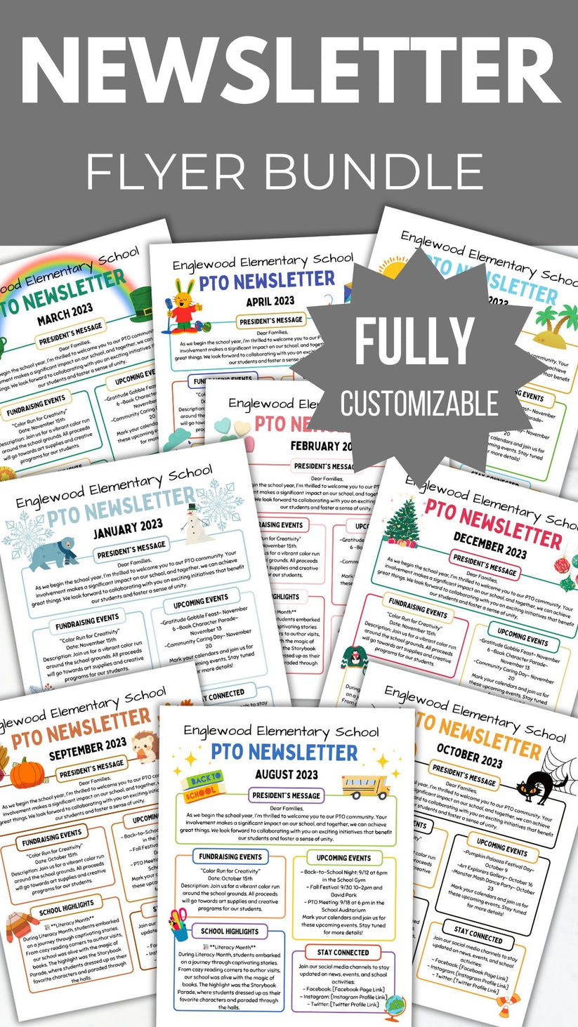 PTO/PTA Newsletter Template Bundle - Newsletter Design for Seasonal ...