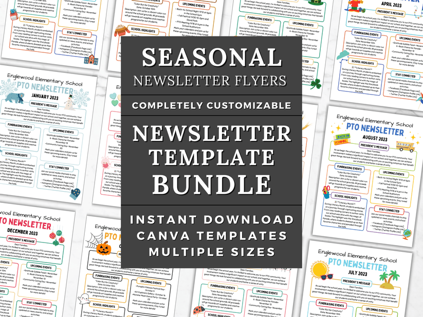 PTO/PTA Newsletter Template Bundle - Newsletter Design for Seasonal ...
