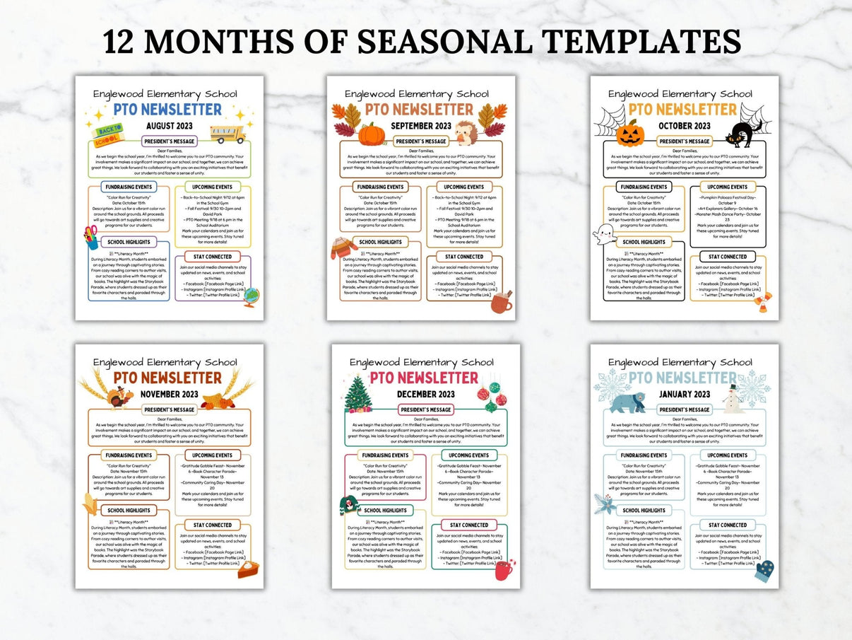 PTO/PTA Newsletter Template Bundle - Newsletter Design for Seasonal ...