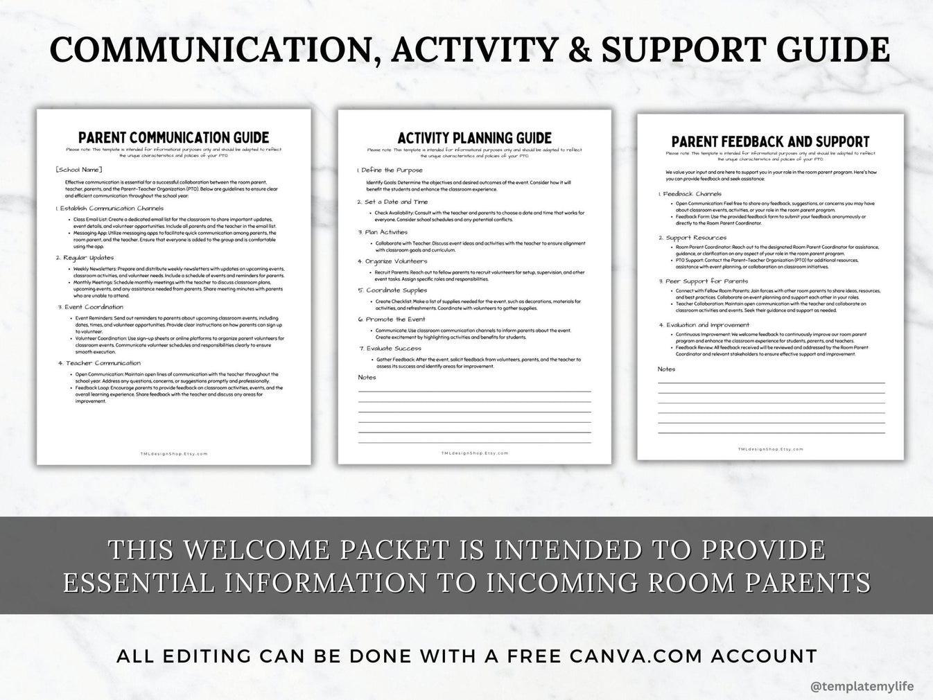 PTO/PTA Room Parent Welcome Packet Template for Parents – Template My ...