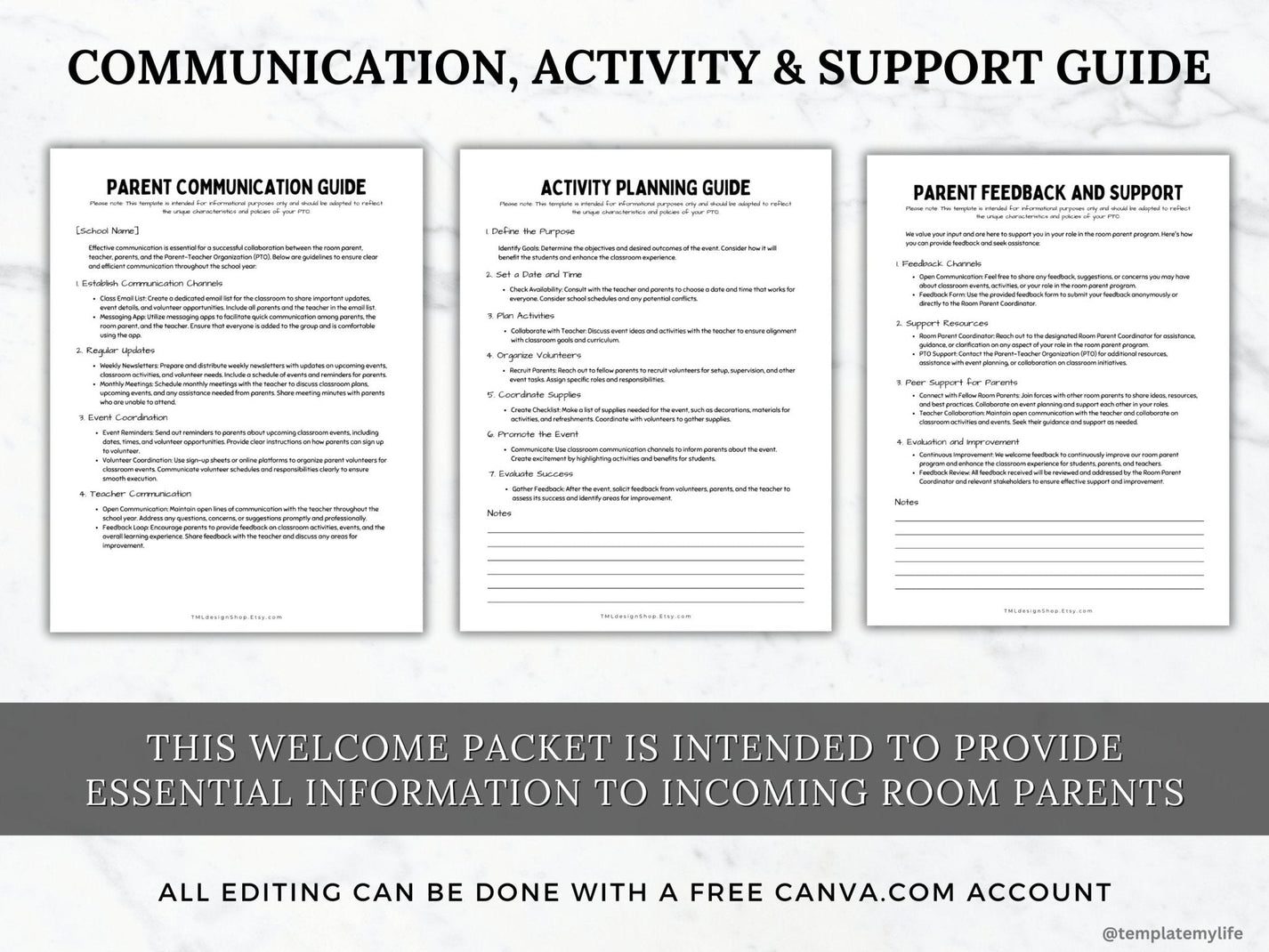 PTO/PTA Room Parent Welcome Packet Template for Parents – Template My ...