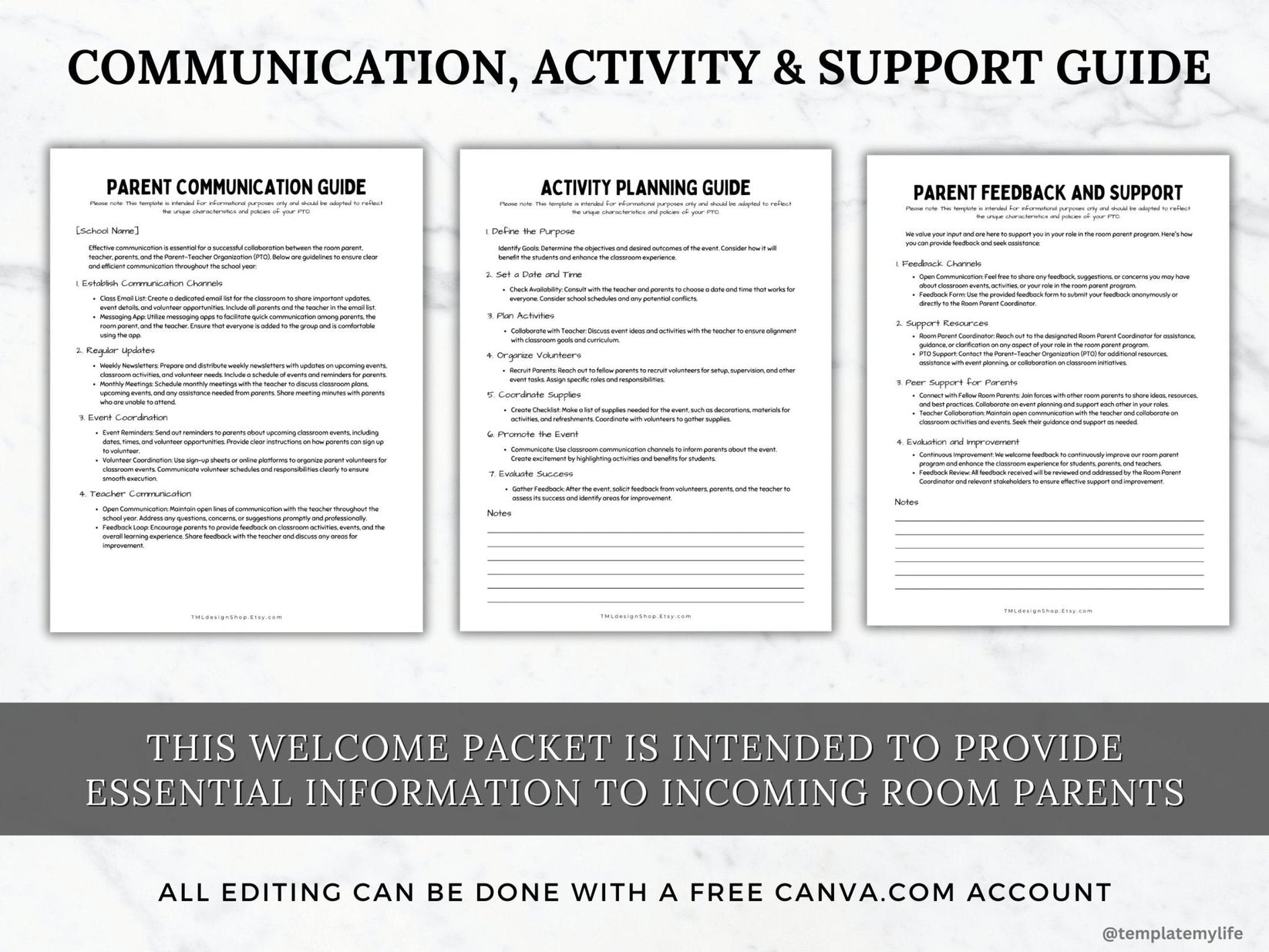 PTO/PTA Room Parent Welcome Packet Template for Parents – Template My ...