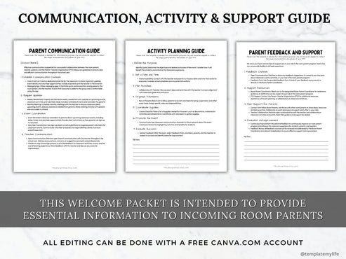 PTO/PTA Room Parent Welcome Packet Template for Parents – Template My ...