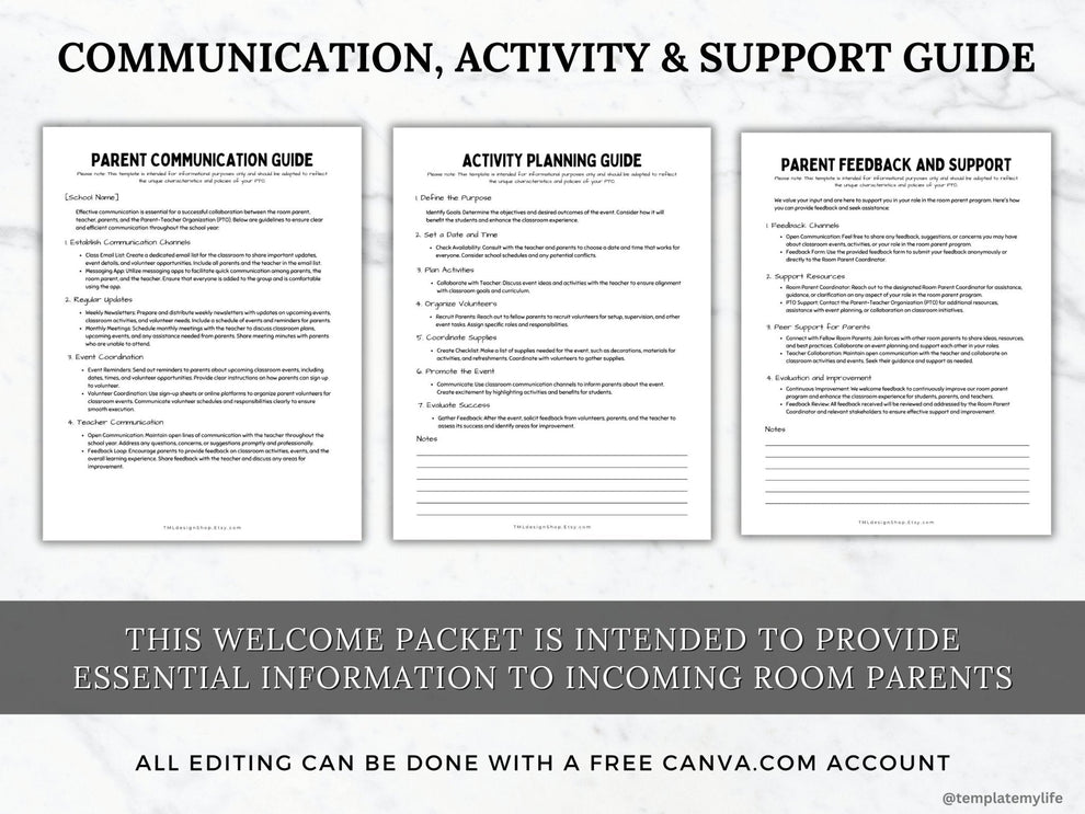 PTO/PTA Room Parent Welcome Packet Template for Parents – Template My ...