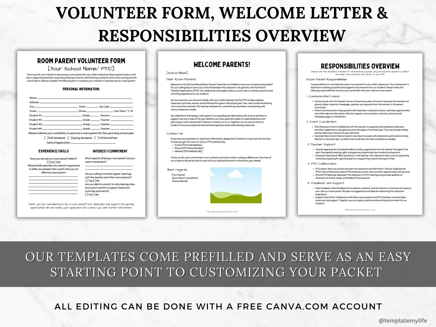 PTO/PTA Room Parent Welcome Packet Template for Parents – Template My ...