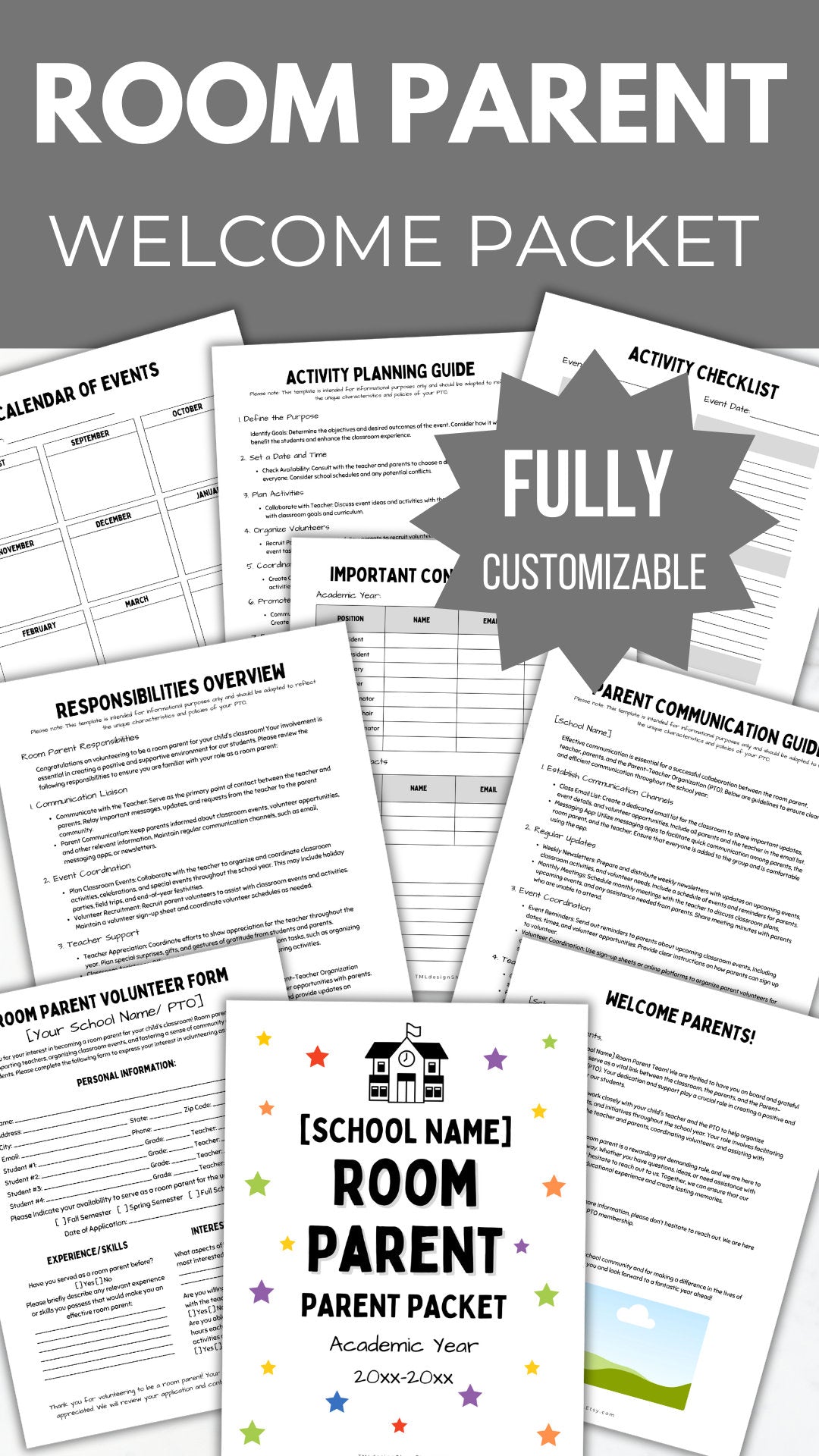 PTO/PTA Room Parent Welcome Packet Template for Parents – Template My ...