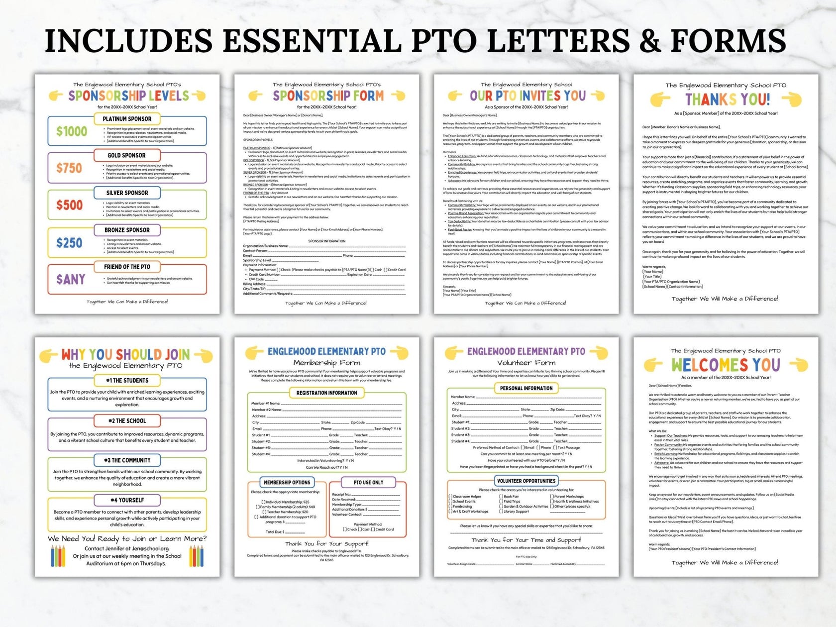PTO/PTA Sponsorship, Member & Volunteer Letters and Forms Template ...