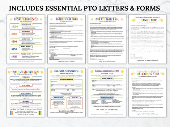 PTO/PTA Sponsorship, Member & Volunteer Letters and Forms Template ...