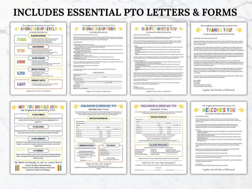 PTO/PTA Sponsorship, Member & Volunteer Letters and Forms Template ...