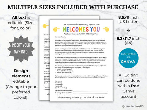 Room Parent Welcome Letter Editable Template – Template My Life | TML ...