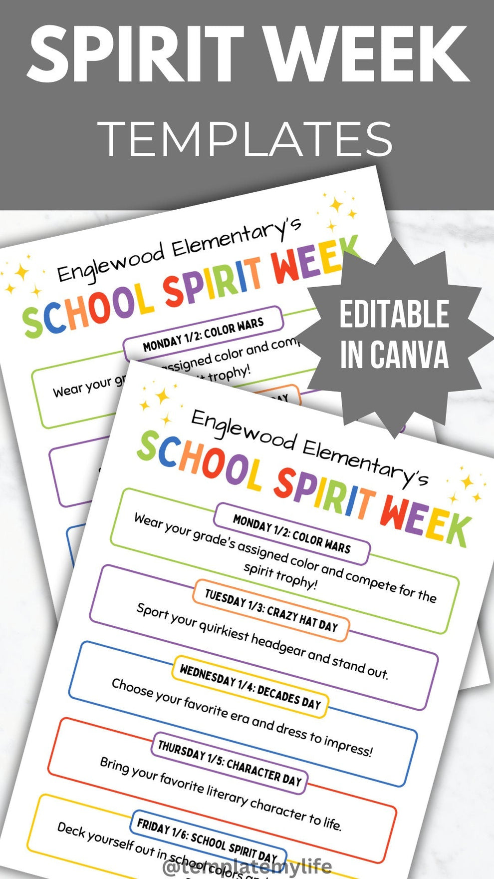 School Spirit Week Flyer Editable Template - Boost Participation ...