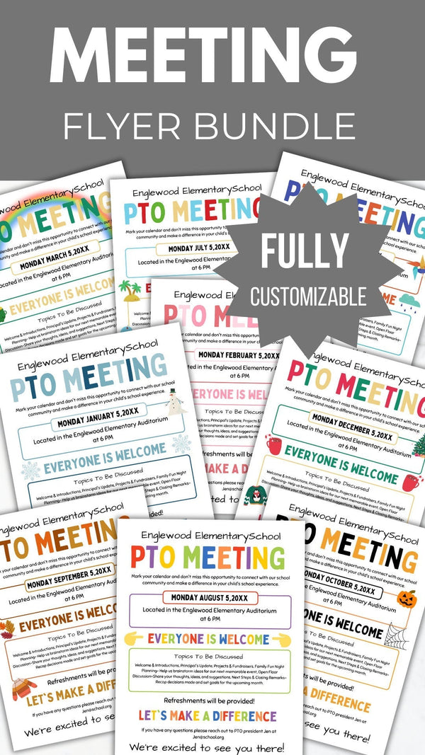 Seasonal PTA/PTO Meeting Flyer Template Bundle - Year-Round Engagement ...
