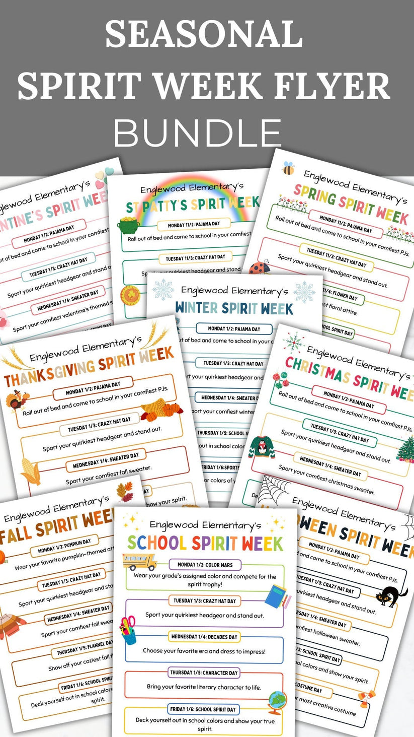 Seasonal Spirit Week Flyers Editable Template Bundle – Template My Life ...