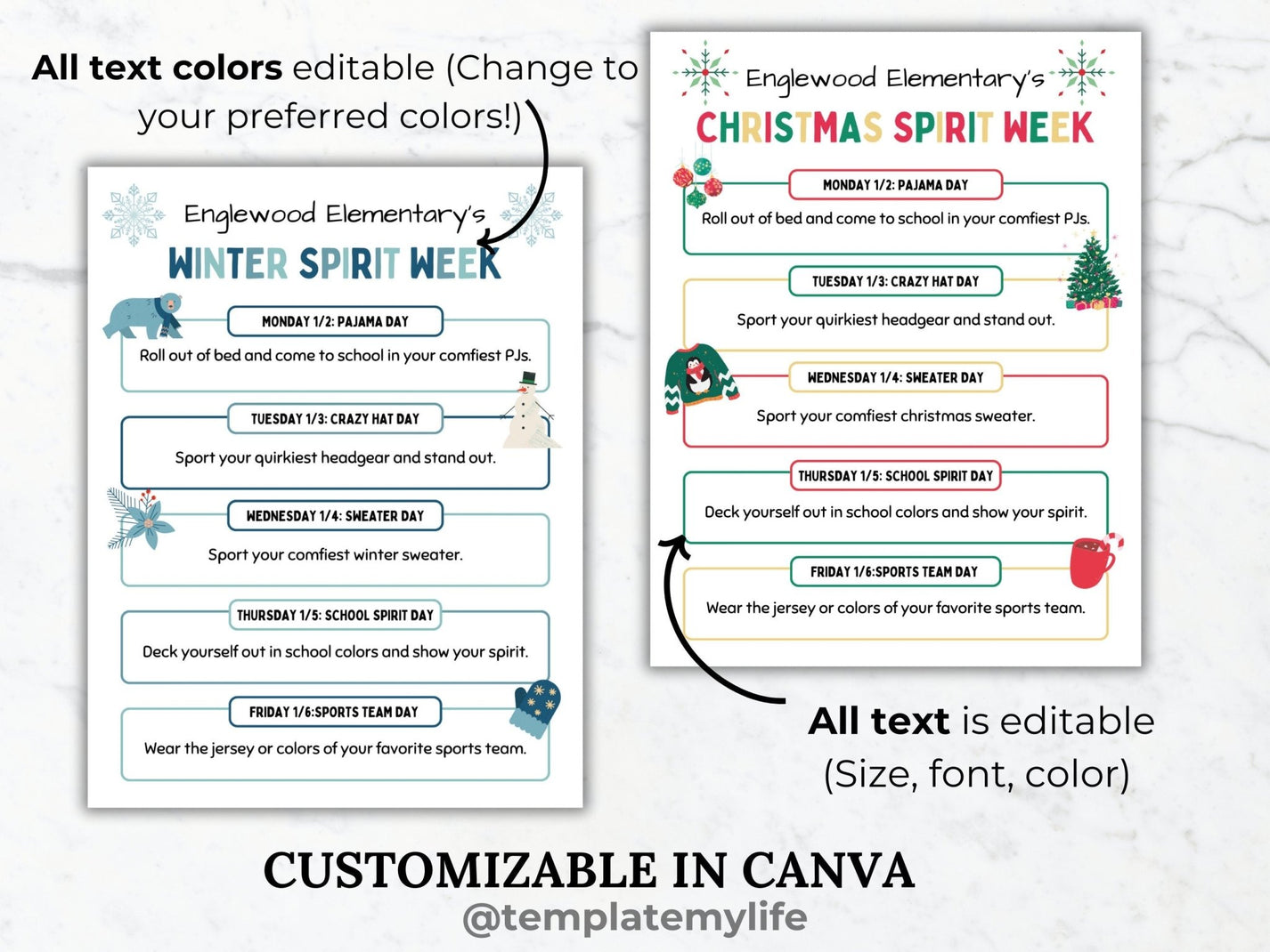 Seasonal Spirit Week Flyers Editable Template Bundle – Template My Life ...