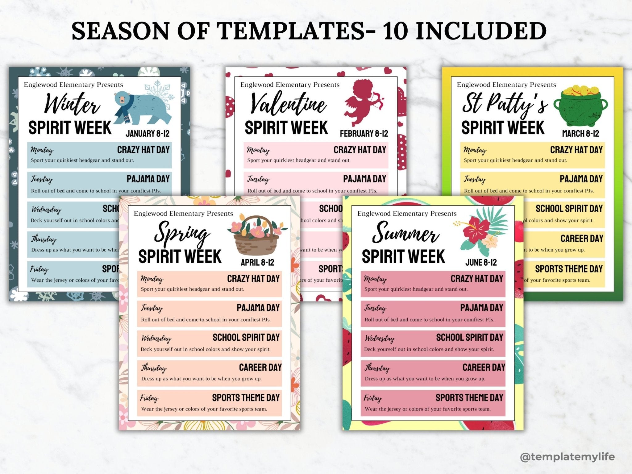 Seasonal Spirit Week PTA Flyer Editable PTO Template Bundle – Template ...