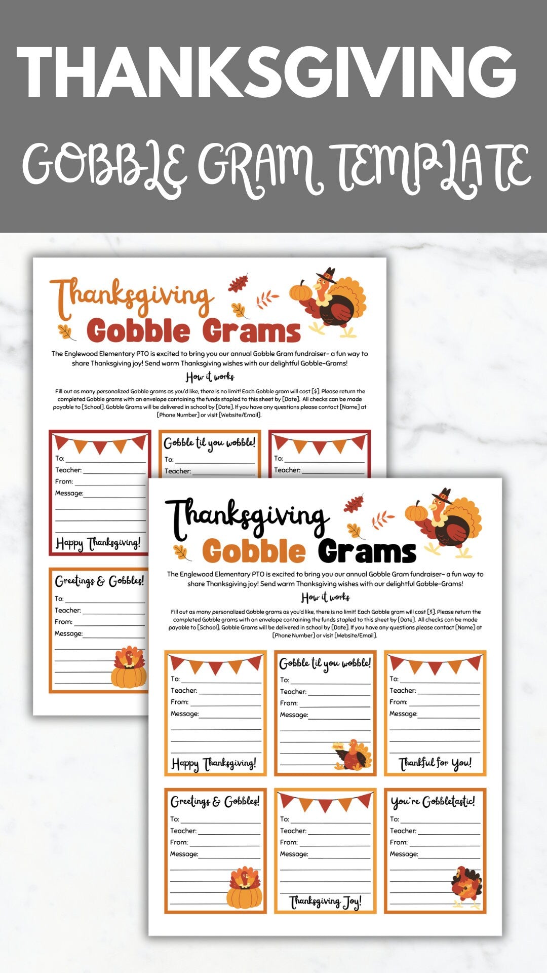 Thanksgiving Gobble Gram Flyer Template Turkey Gram Printable ...