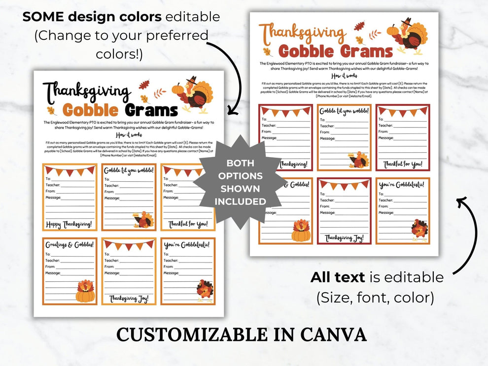 Thanksgiving Gobble Gram Flyer Template Turkey Gram Printable ...
