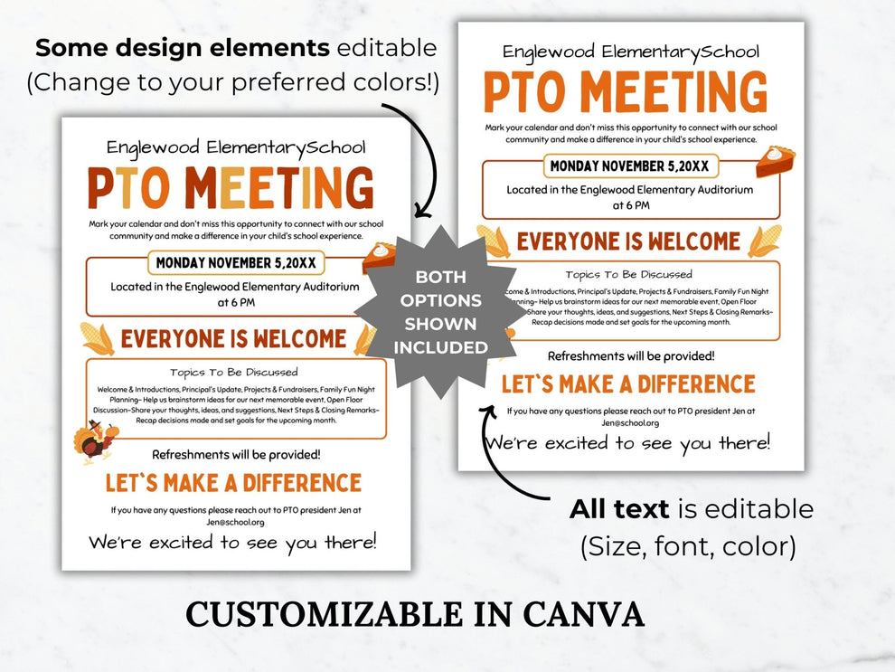 Thanksgiving PTO/PTA Meeting Flyer Template – Template My Life | TML Design